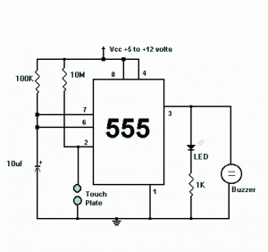 Simple Touch Switch Using 555 IC – Electronic Circuit Diagram