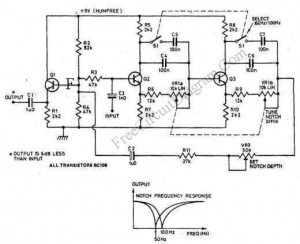 Transistor Hum Notch Filter – Electronic Circuit Diagram