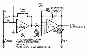 Linearized Platinum RTD Signal Conditioner – Electronic Circuit Diagram