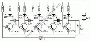 Discrete Running (chasing) Flashing LEDs – Electronic Circuit Diagram