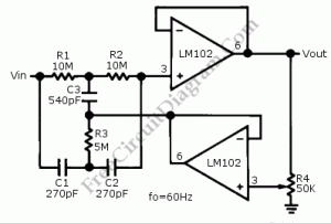 Variable Q Twin-T Notch Filter – Electronic Circuit Diagram